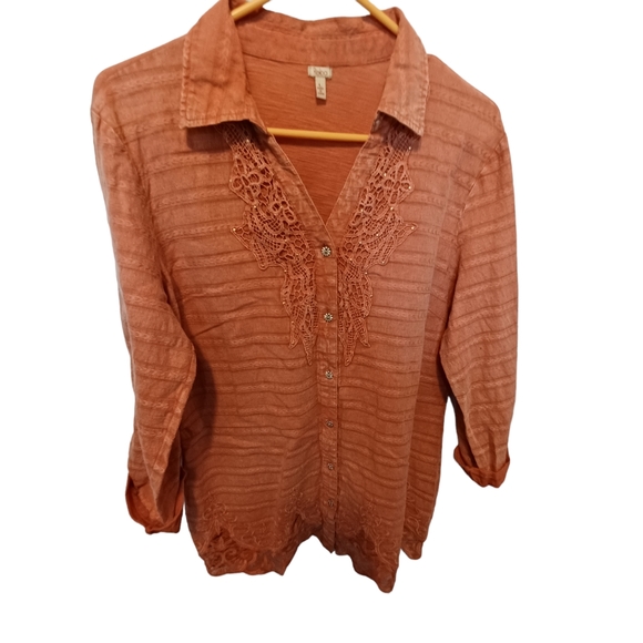 Reba | Tops | Reba Coral Buttondown Blouse Size Large | Poshmark